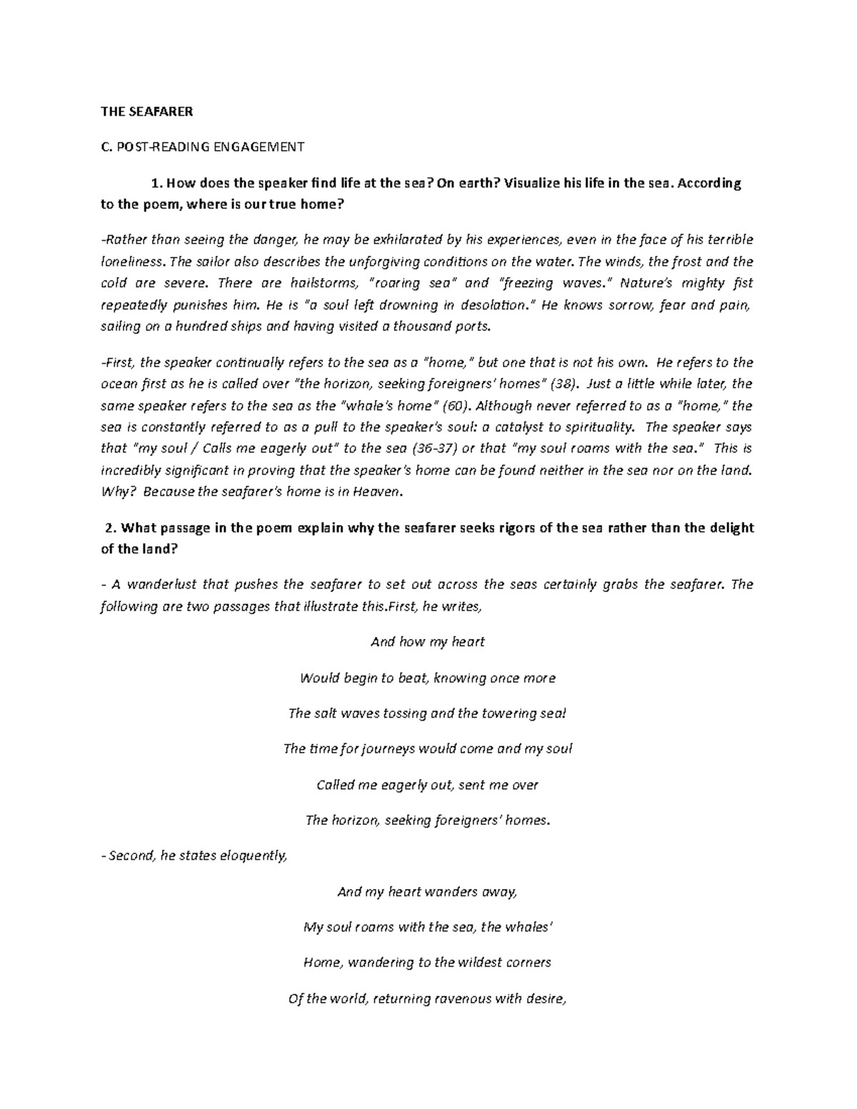 Teodoro- Postreading-THE Seafarer - THE SEAFARER C. POST-READING ...