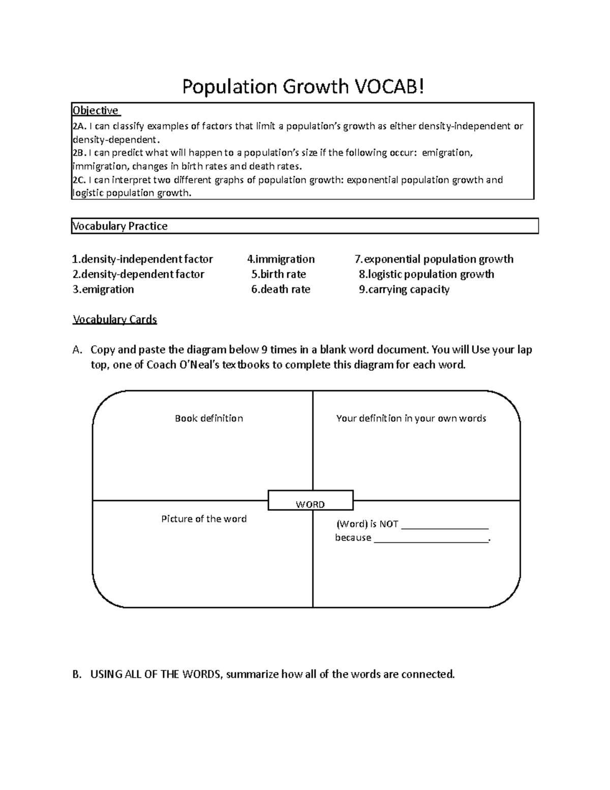 Population Growth Vocab - Population Growth VOCAB! Objective 2A. I can ...