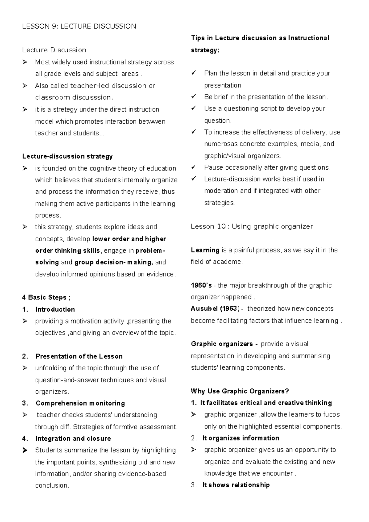 teaching social studies - LESSON 9: LECTURE DISCUSSION Lecture ...