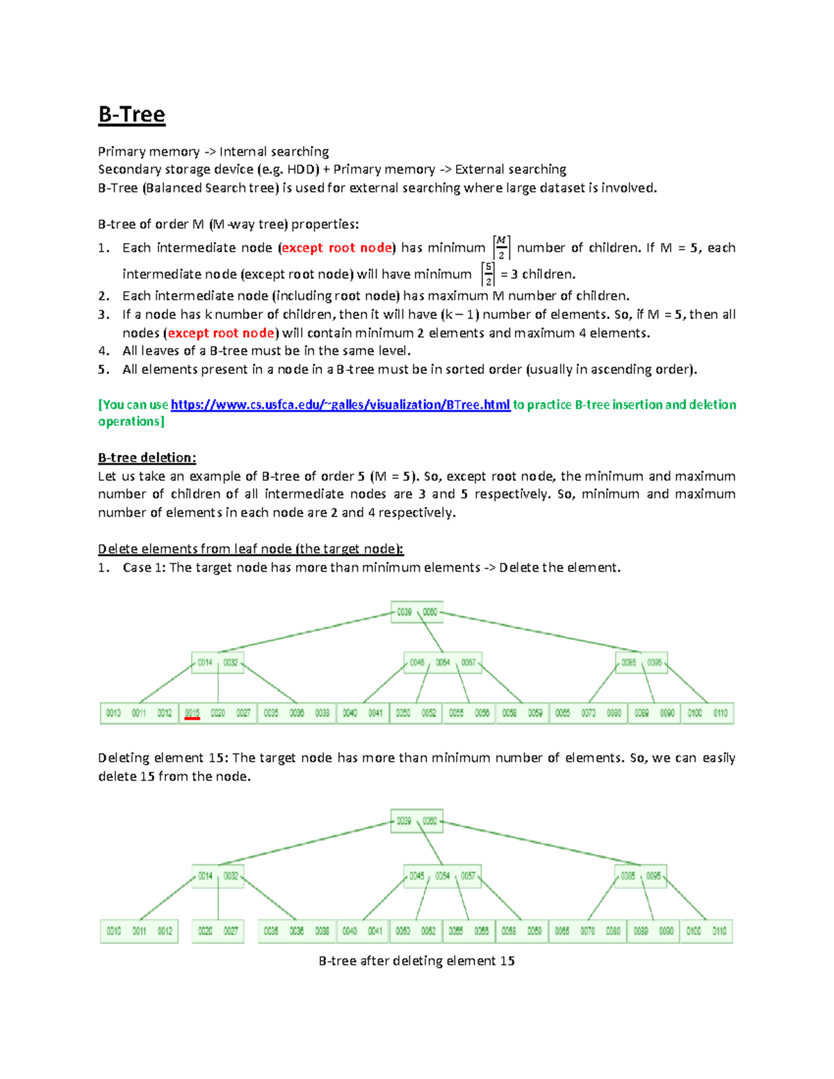 11.1 B-tree lecture notes - B-Tree Primary memory -> Internal searching ...