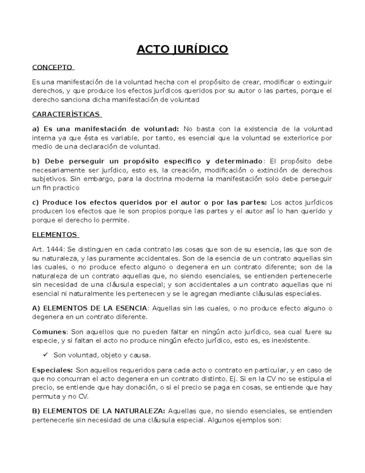 RESUMEN ACTO JURÍDICO DERECHO CIVIL I - ACTO JURÍDICO CONCEPTO Es una ...