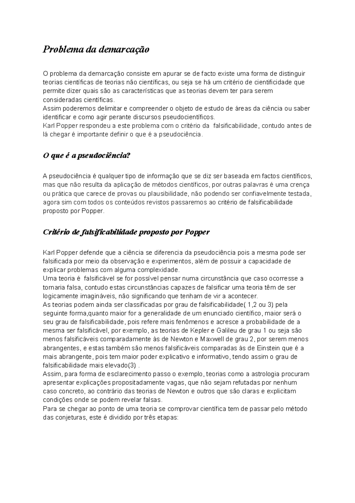 Documento sem nome - Problema da demarcação; O que é a pseudociência ...