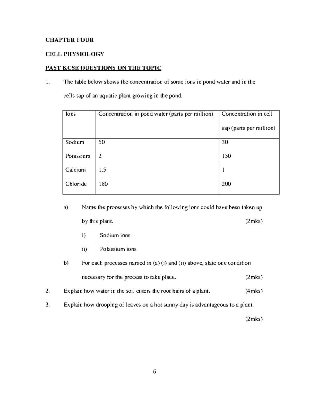 Cell physiology biology form 1 topical questions and answers - 6 ...