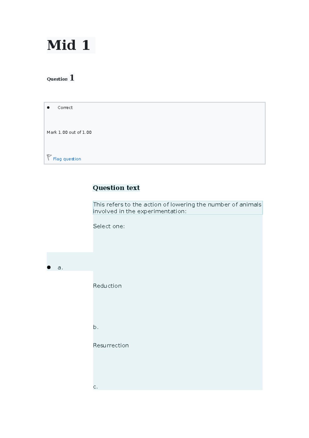 MID MATH - QUIZ - Mid 1 Question 1 Correct Mark 1 out of 1. Flag question Question text This ...