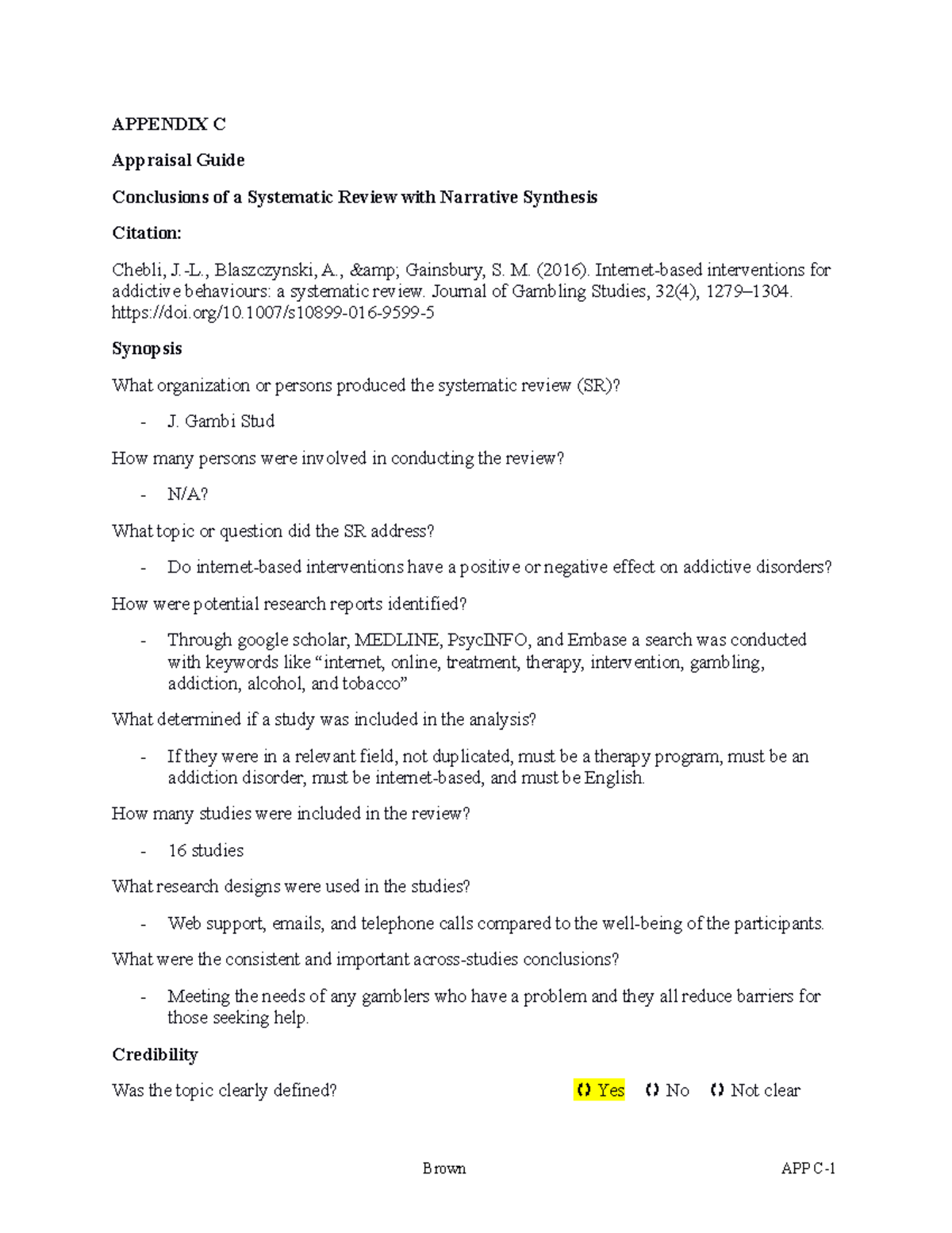 Systemic appraisal - Pediatrics course work - APPENDIX C Appraisal ...