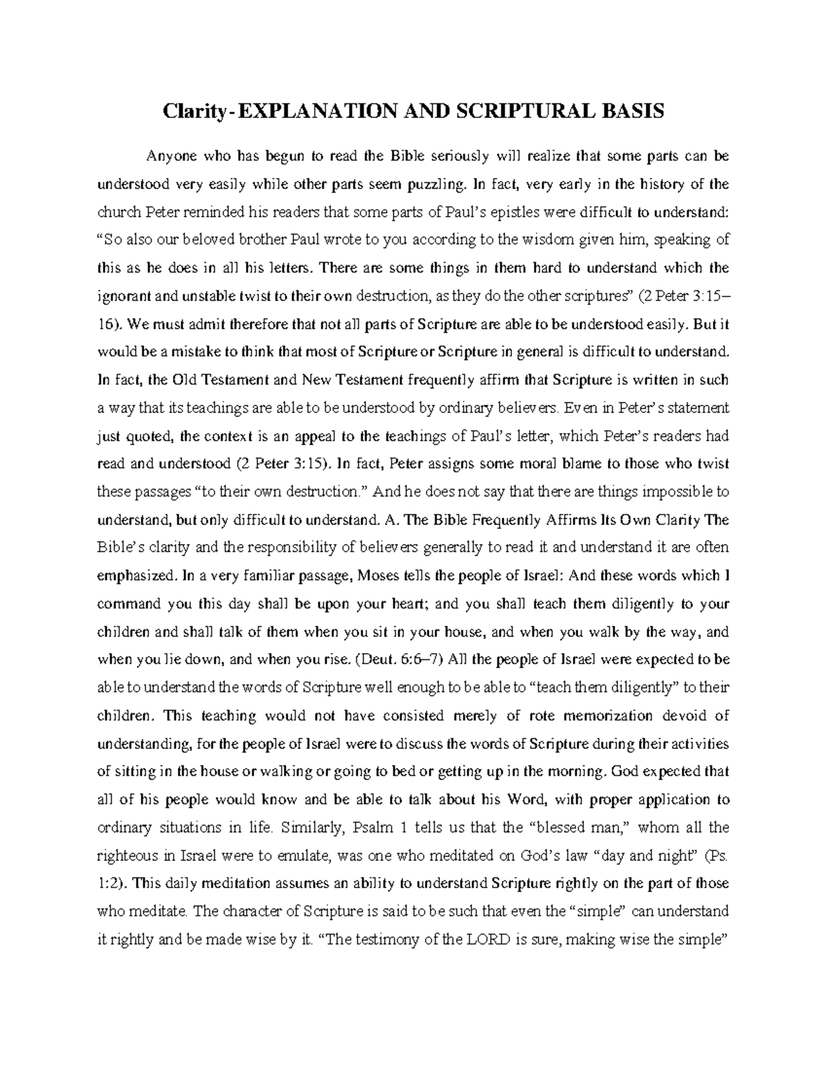 Clarity- Explanation AND Scriptural Basis - Clarity- EXPLANATION AND ...