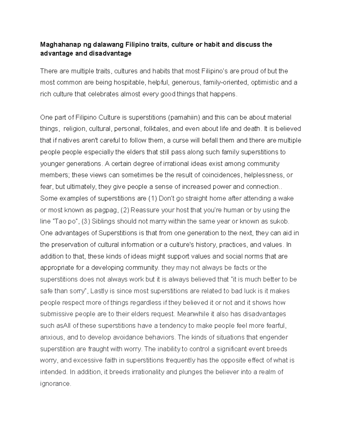 2 filipino traits,culture - Maghahanap ng dalawang Filipino traits ...