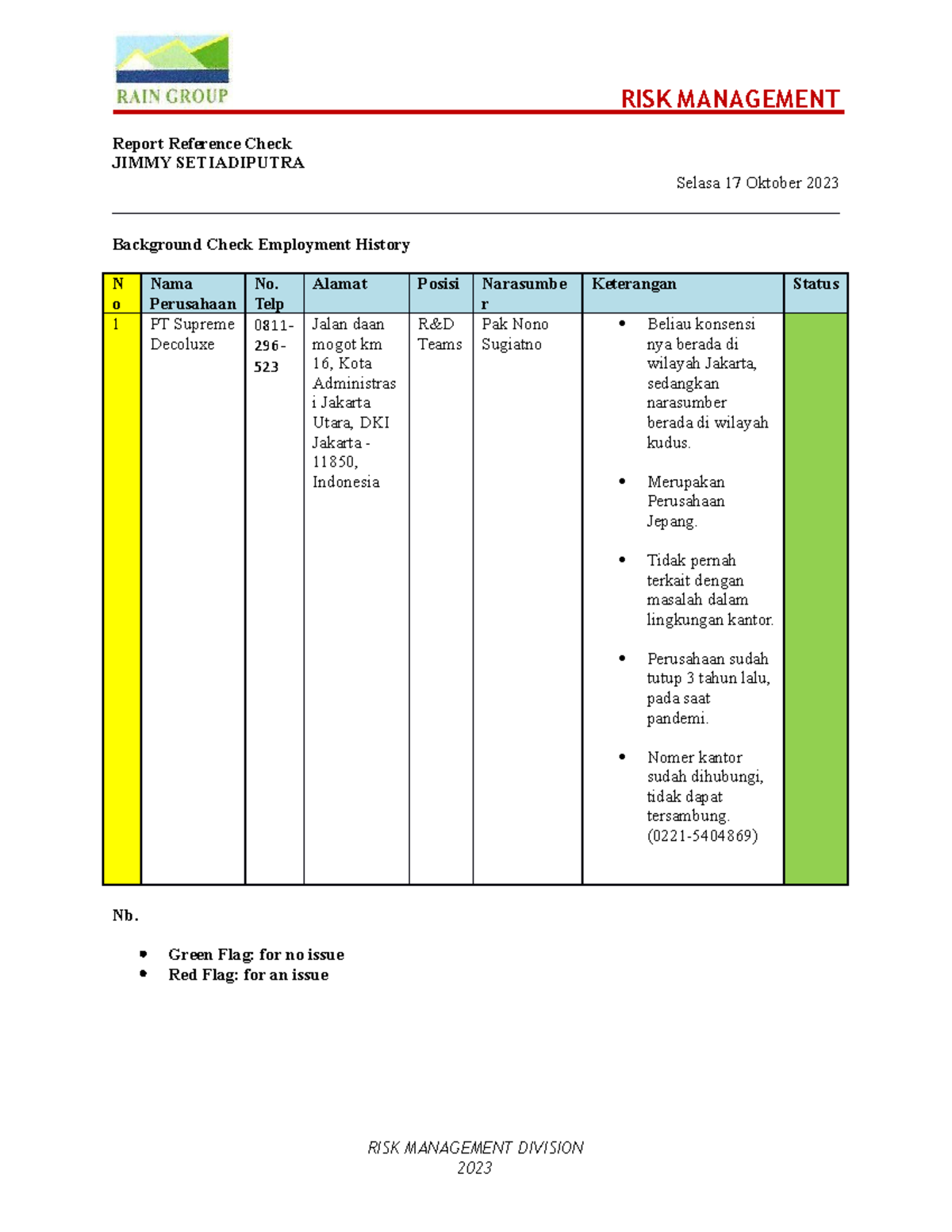 Report RFC Jimmy Setiadiputra Re-Check - RISK MANAGEMENT Report ...