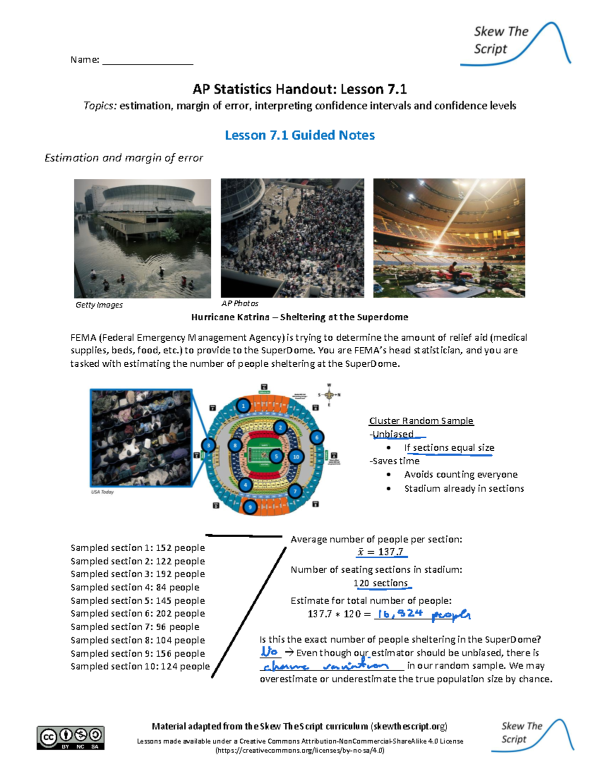 Video 7.1 Guided Notes - confidence intervals - Material adapted from ...