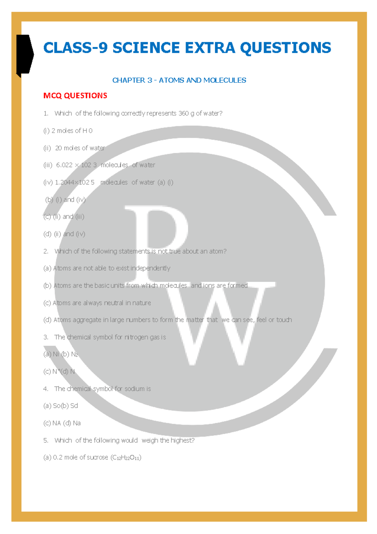 Atoms & molecules ix - chapter1 - CLASS-9 SCIENCE EXTRA QUESTIONS ...