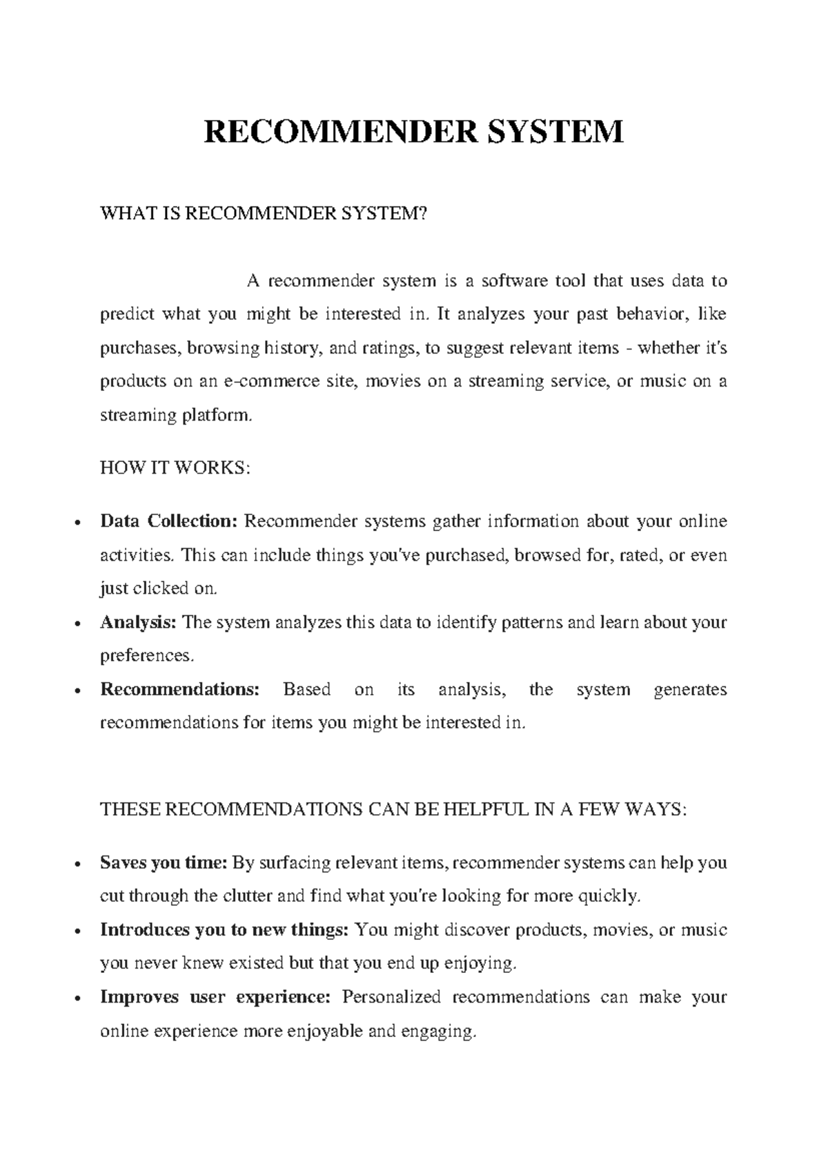 Recommender System - notes - RECOMMENDER SYSTEM WHAT IS RECOMMENDER ...