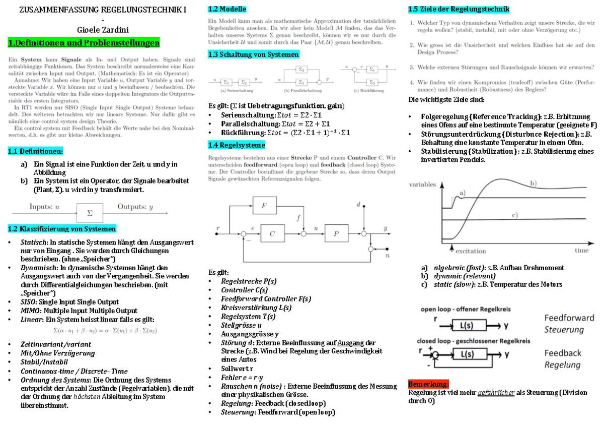 Zusammenfassung Regelungstechnik - ZUSAMMENFASSUNG REGELUNGSTECHNIK I ...