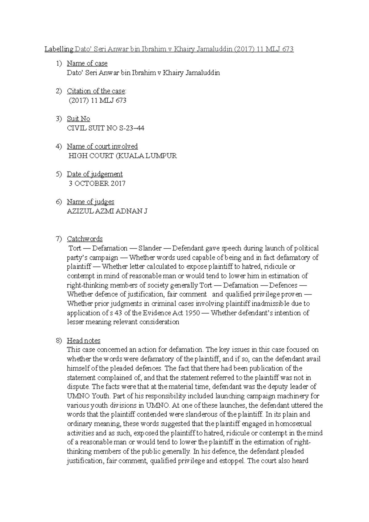 Labelling a case - Introduction to Law - MMU - Studocu