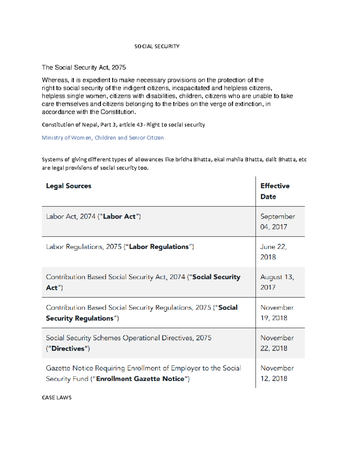 Social Security - Constitution of Nepal, Part 3, article 43- Right to ...