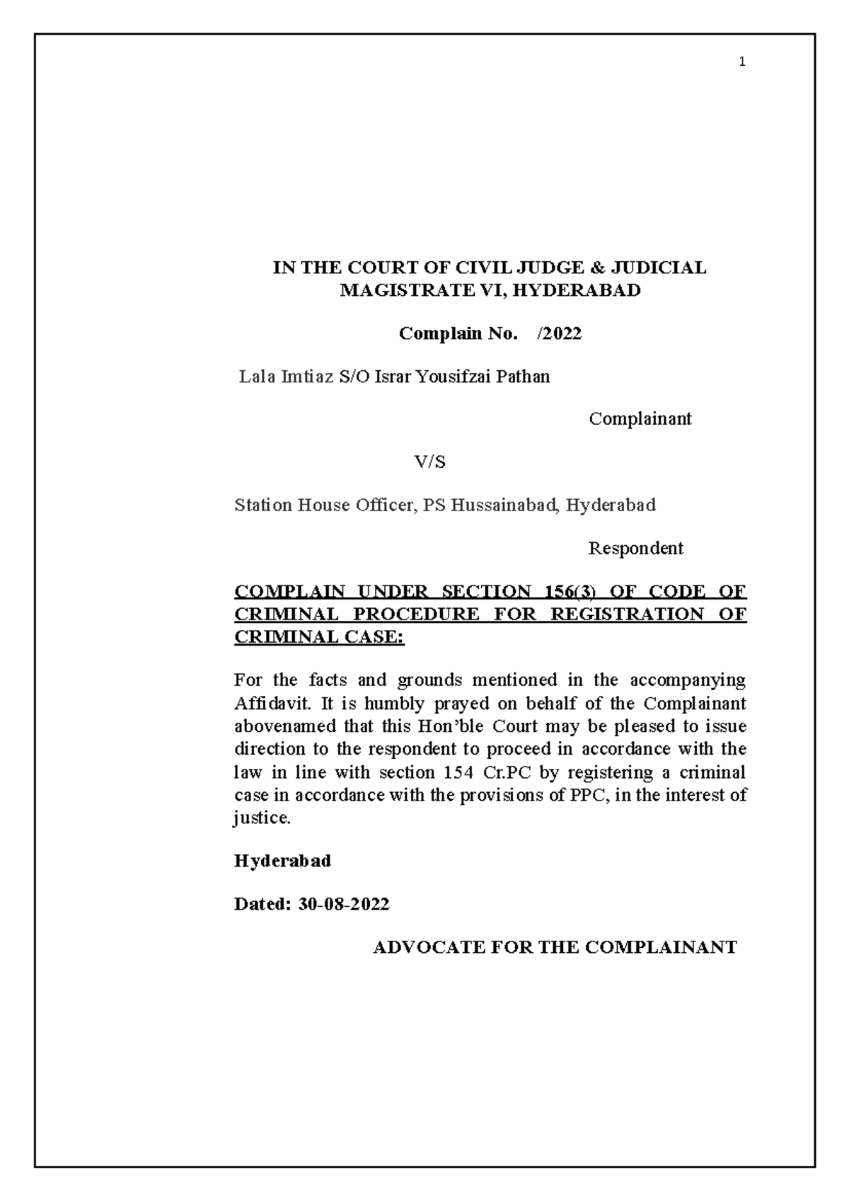 156 - .... - IN THE COURT OF CIVIL JUDGE & JUDICIAL MAGISTRATE VI ...