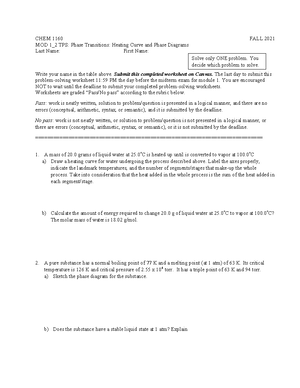 Mod 1 2 In-Class Worksheet Phase Transitions - CHEM 1160 FALL 2021 MOD ...