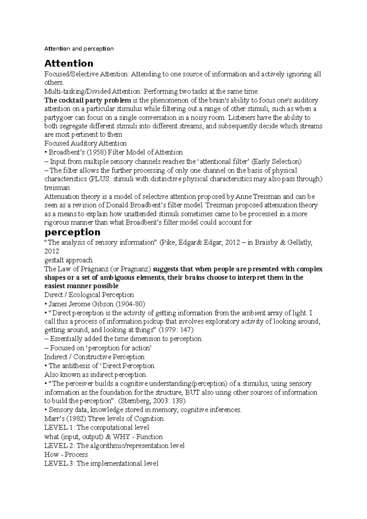 Attention and perception - Attention and perception Attention Focused ...