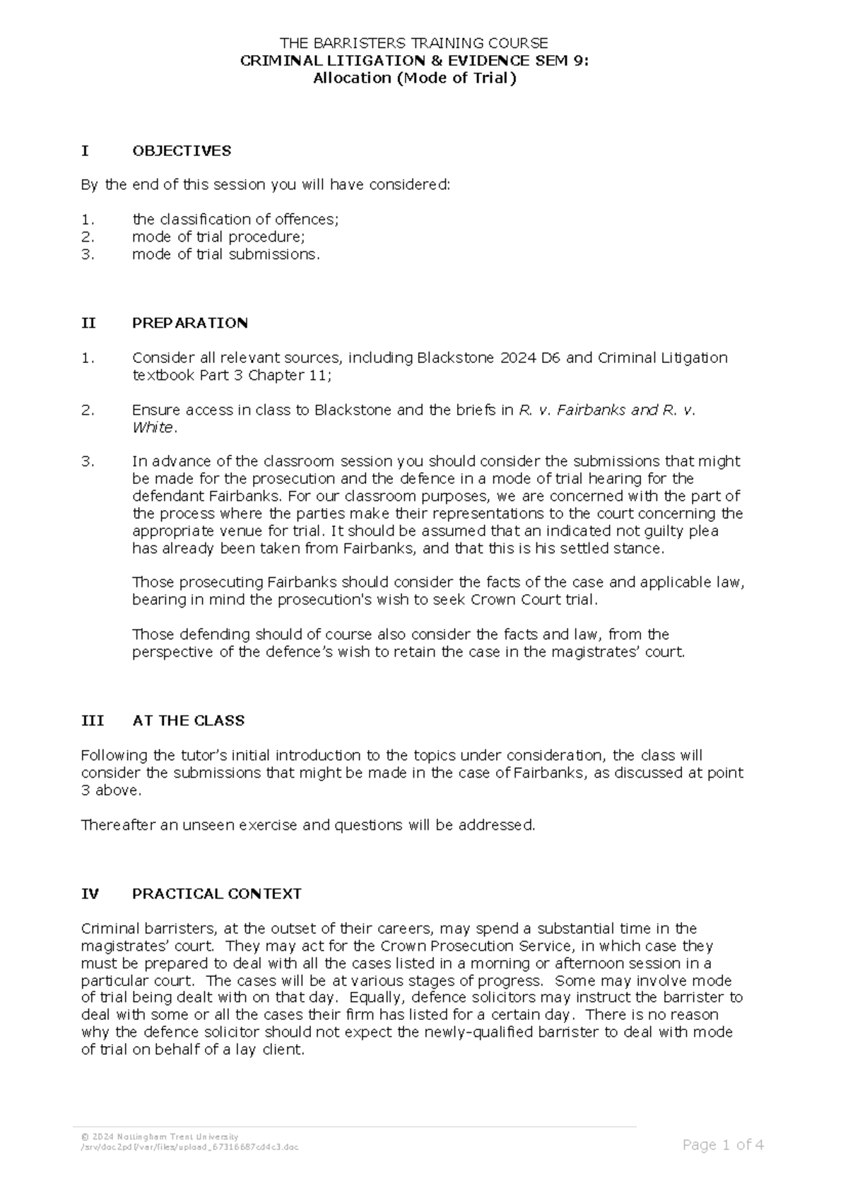 Crim Lit & Evidence SEM 9 Allocation (Mode of Trial) - CRIMINAL ...