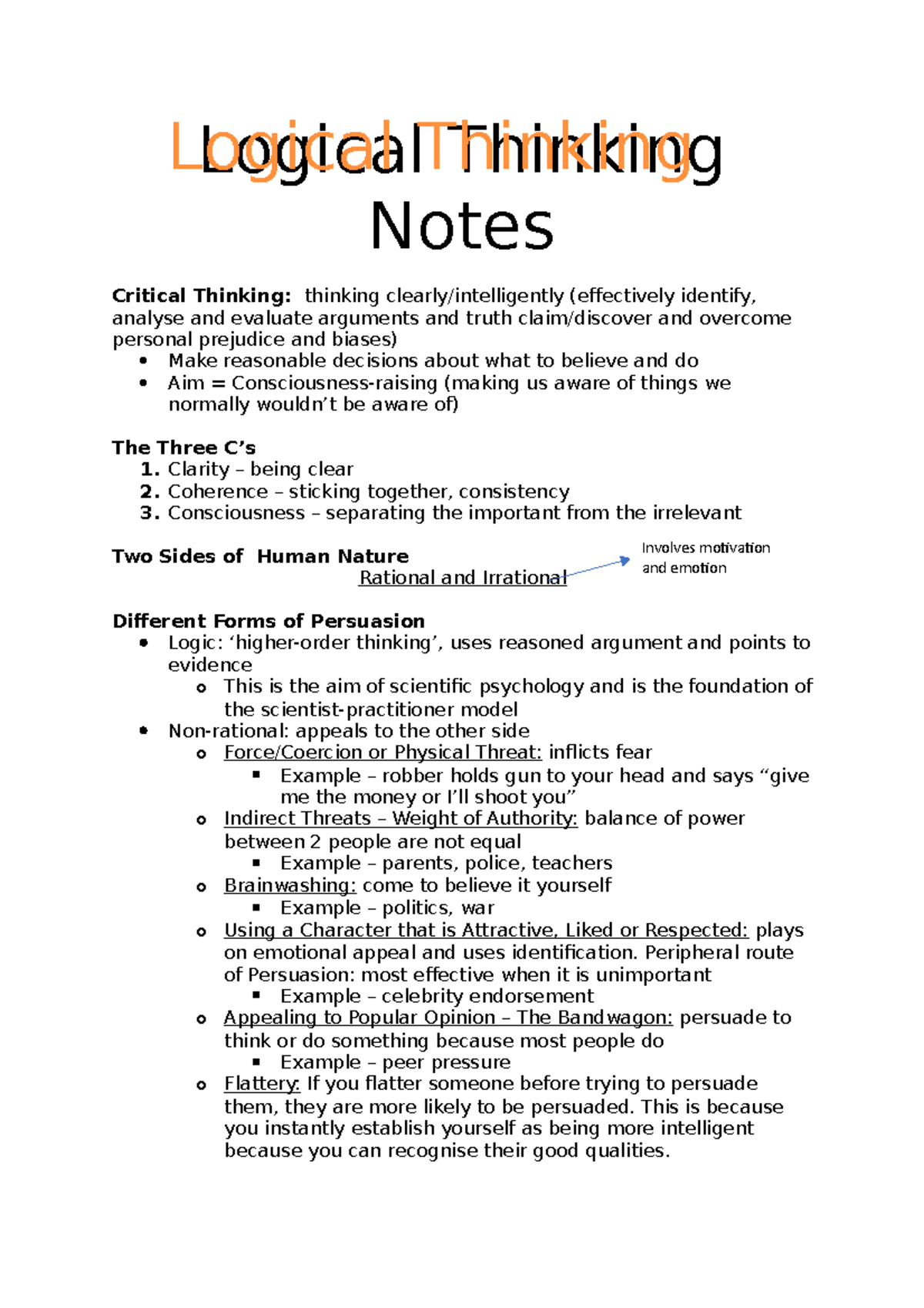 Logical Thinking Notes Logical Thinking Notes Logical Thinking Notes Critical Thinking