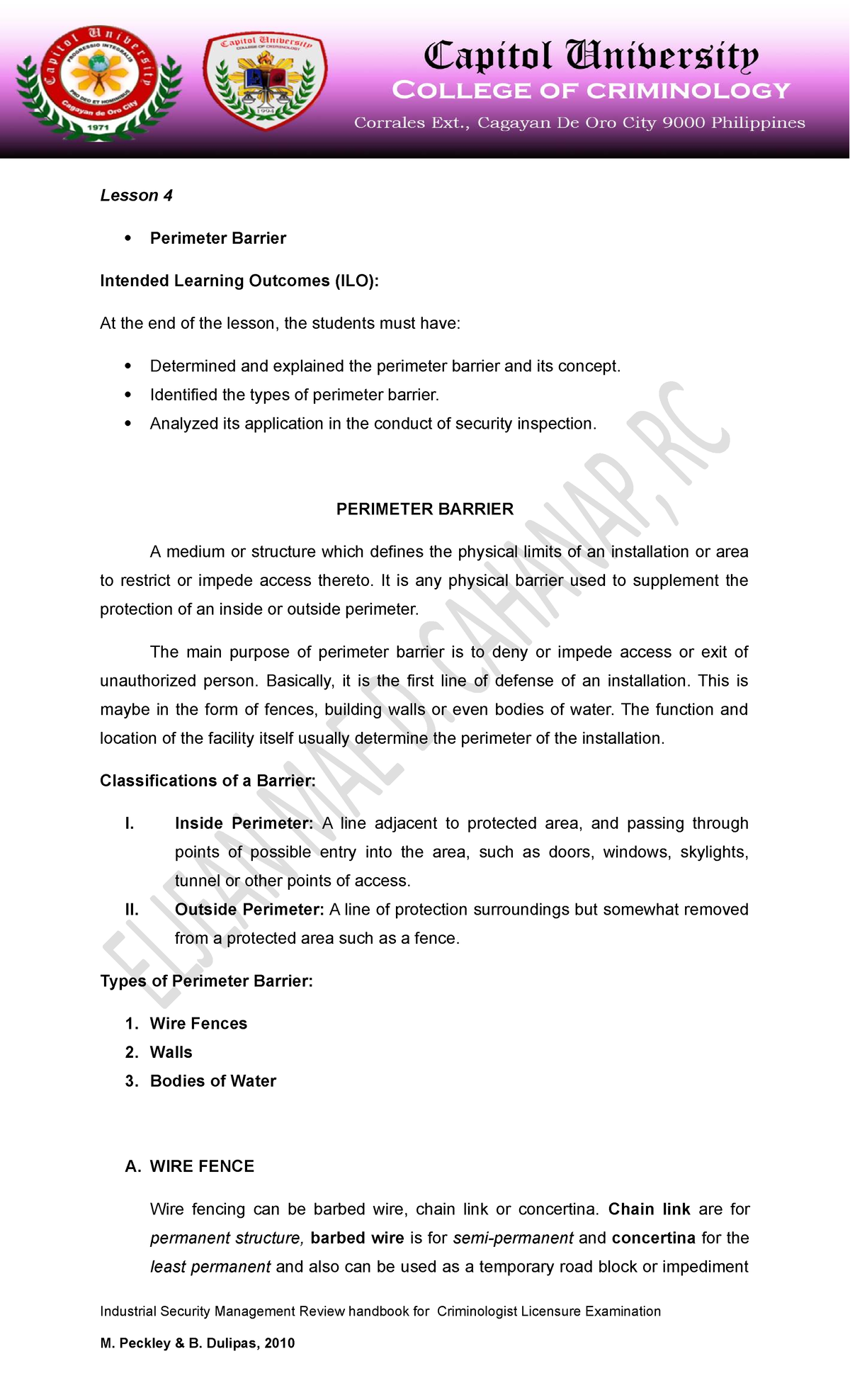 LEA 103 Week 4 - yueuh dhdjd - Lesson 4 Perimeter Barrier Intended ...