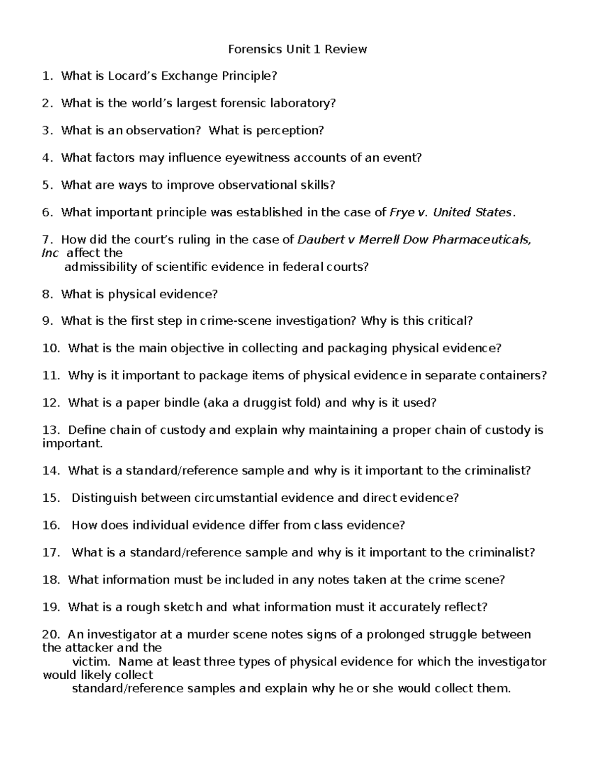 Forensics unit 1 review - Forensics Unit 1 Review What is Locard’s ...