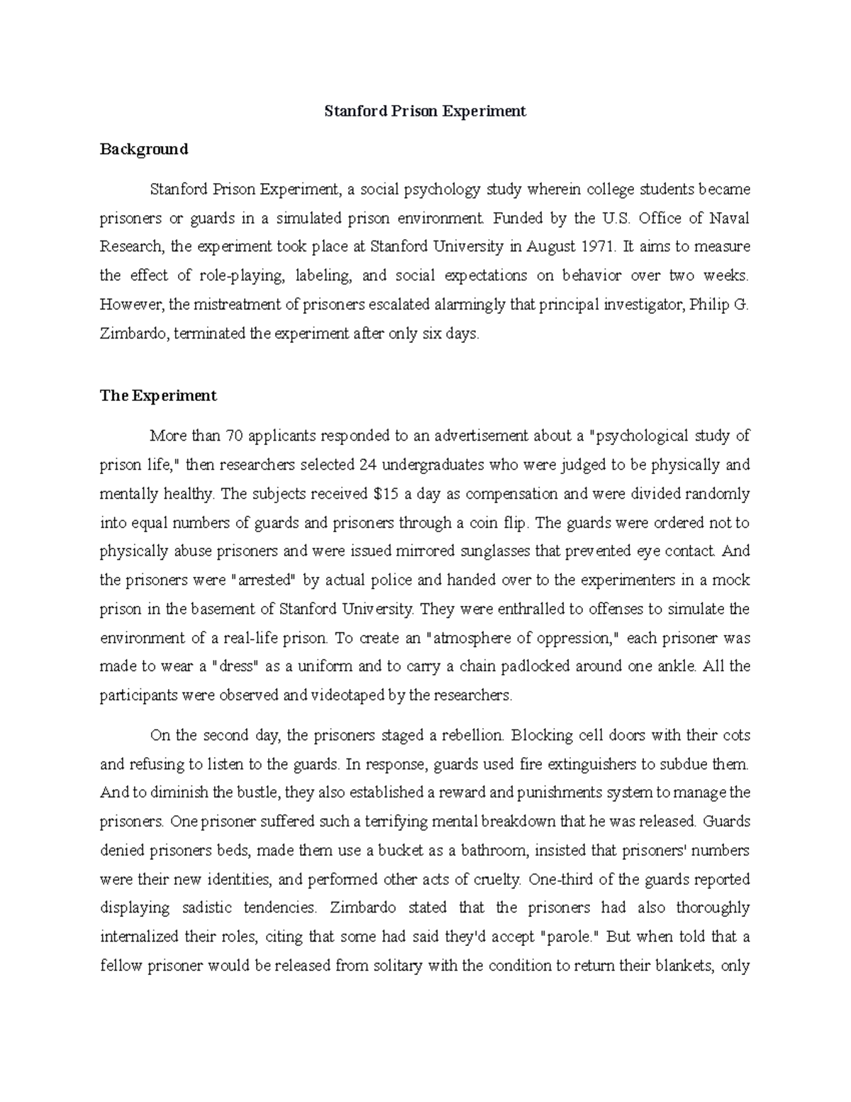 Stanford-Prison-Experiment - Stanford Prison Experiment Background ...