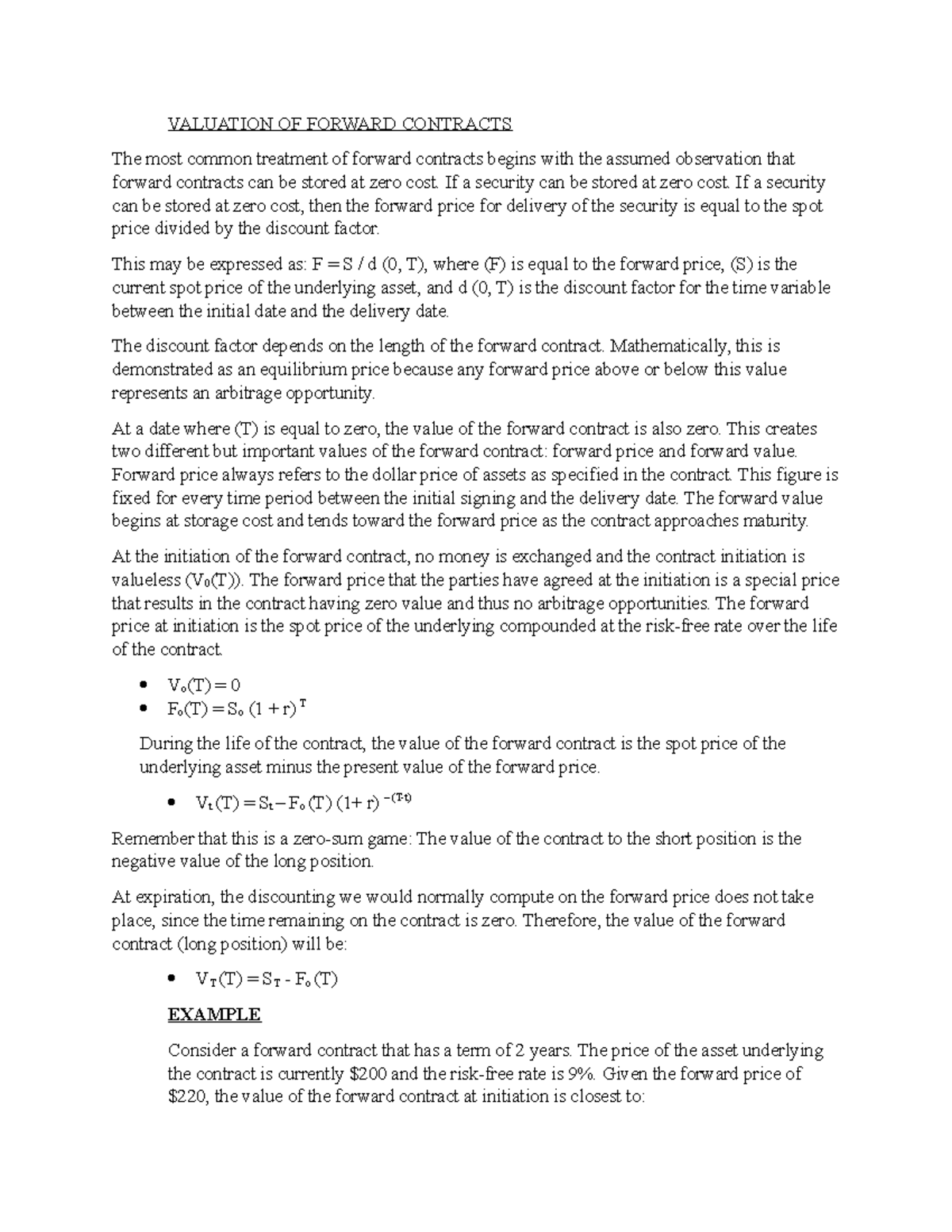 Valuation OF Forward Contracts - VALUATION OF FORWARD CONTRACTS The ...