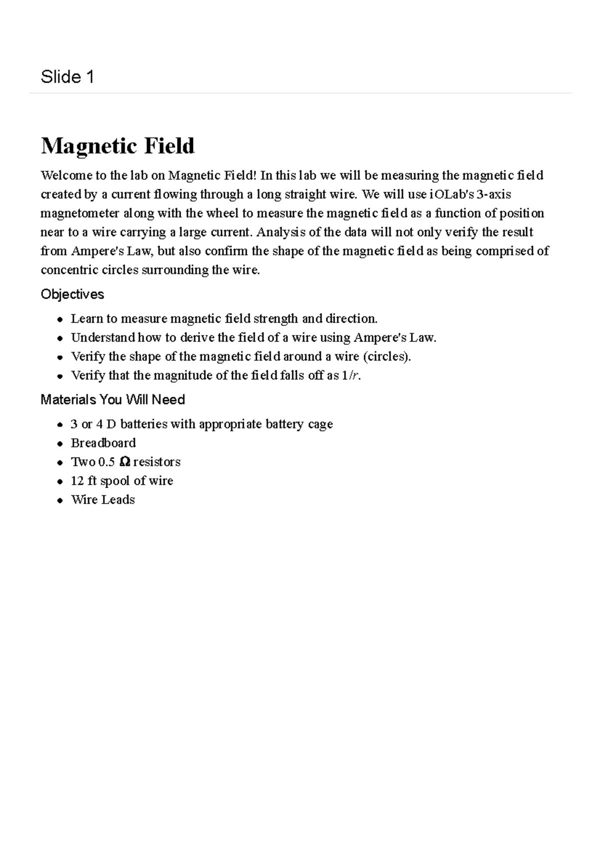Magnetic Field Lab - Magnetic Field Welcome to the lab on Magnetic ...