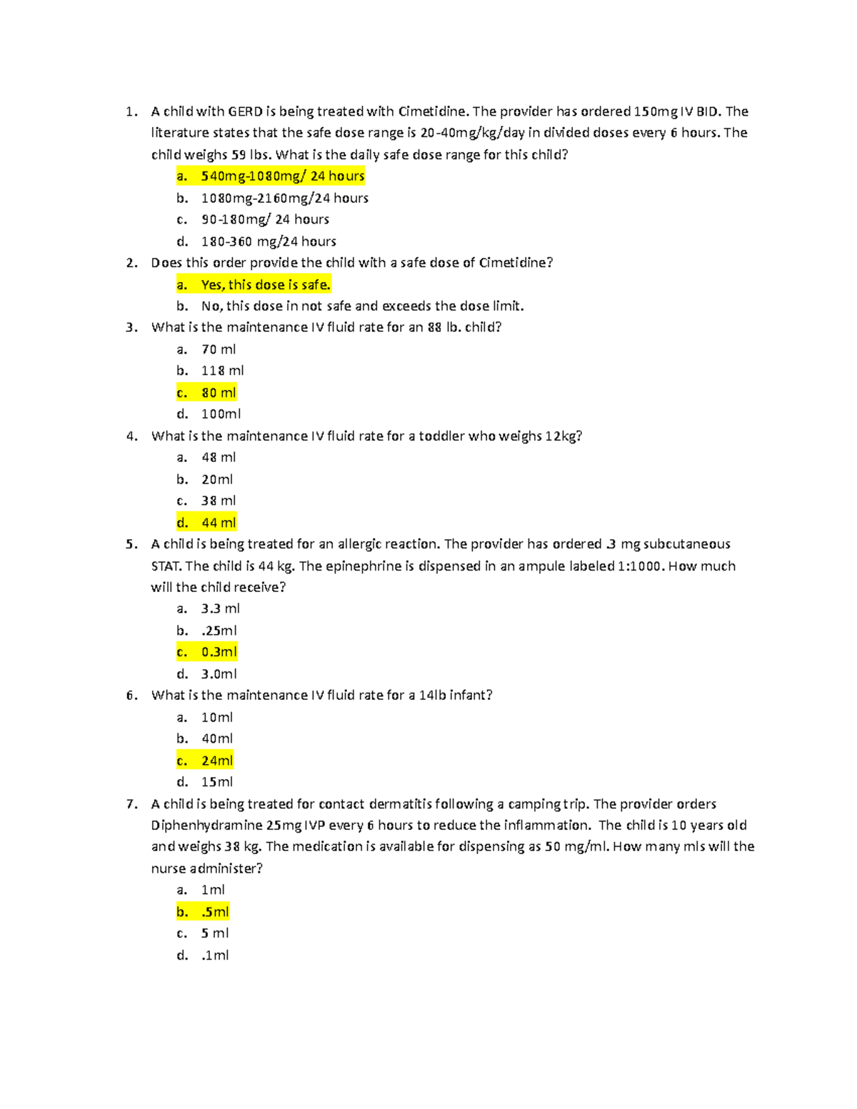NUR 317 - Practice Math 2 Questions 317 1-24-23 - A child with GERD is ...