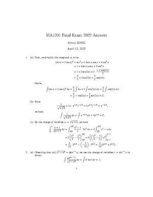 Calculus and Basic Linear Algebra II - MA1201 - CityU - Studocu
