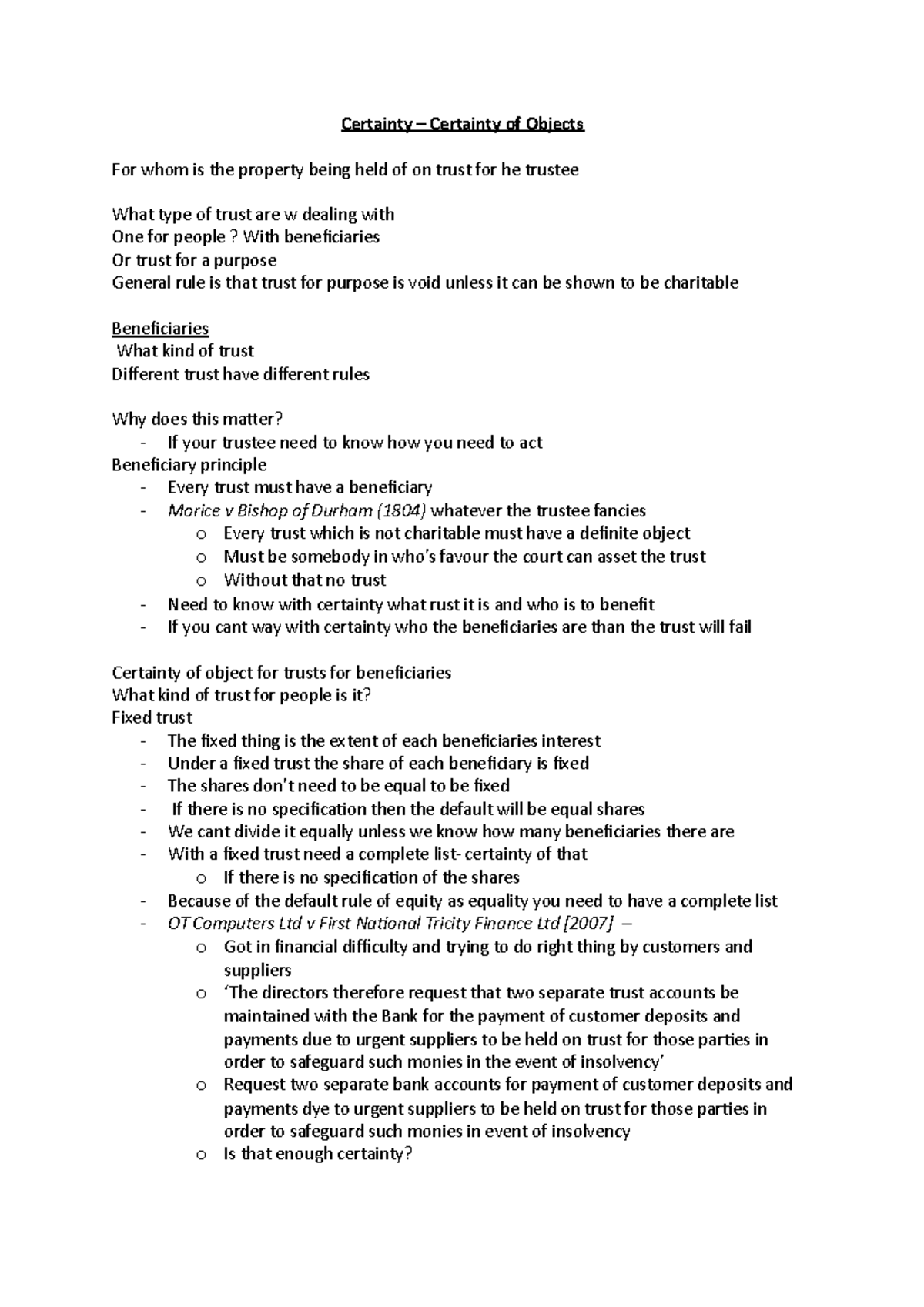 11) certainty of object - Certainty – Certainty of Objects For whom is ...