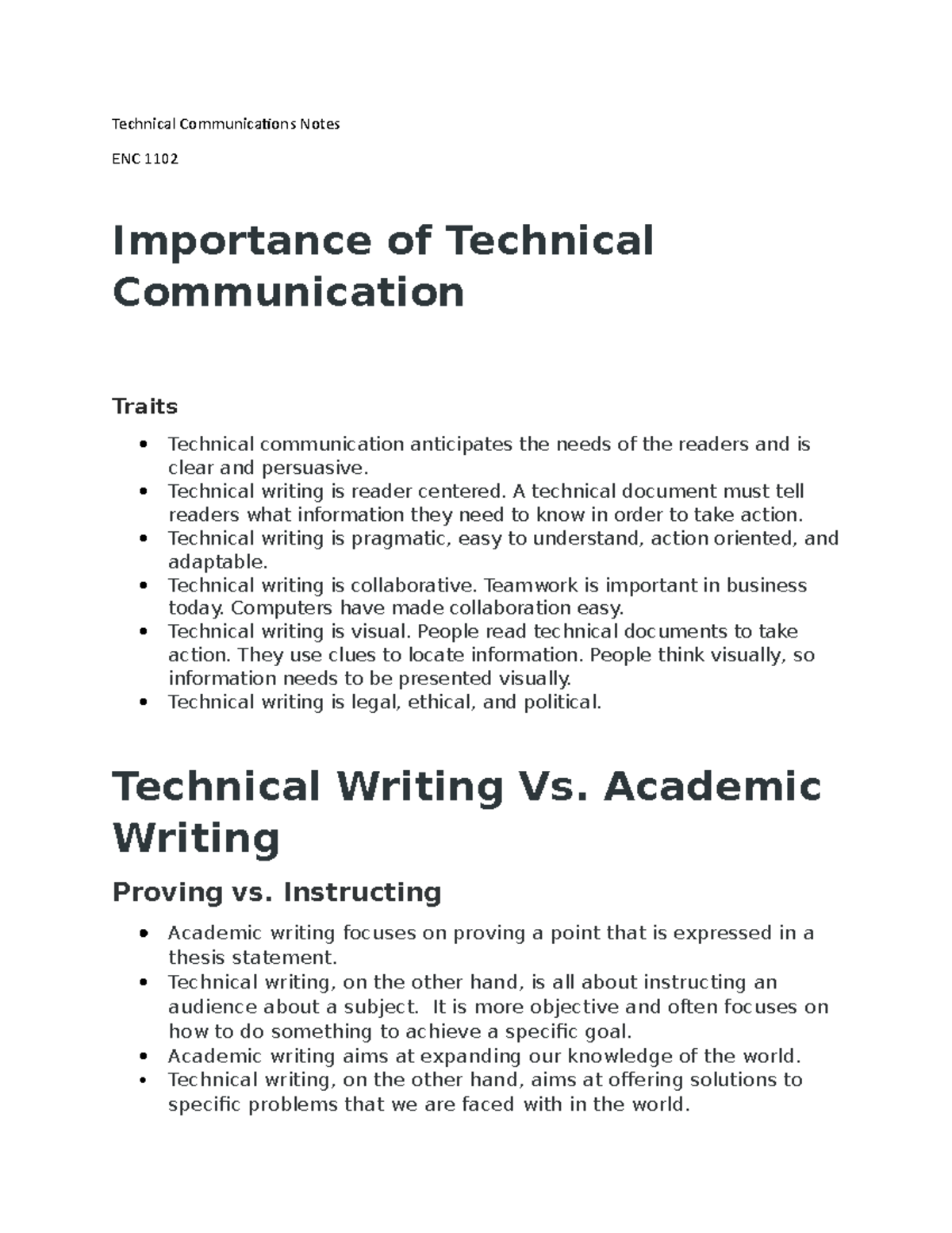 Technical Communications Notes - Technical writing is reader centered ...