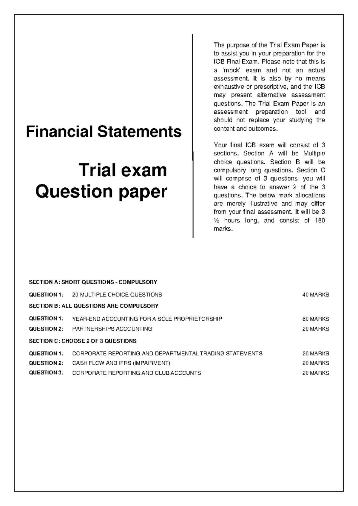 Trial Exam Question Paper - SECTION A: SHORT QUESTIONS - COMPULSORY ...