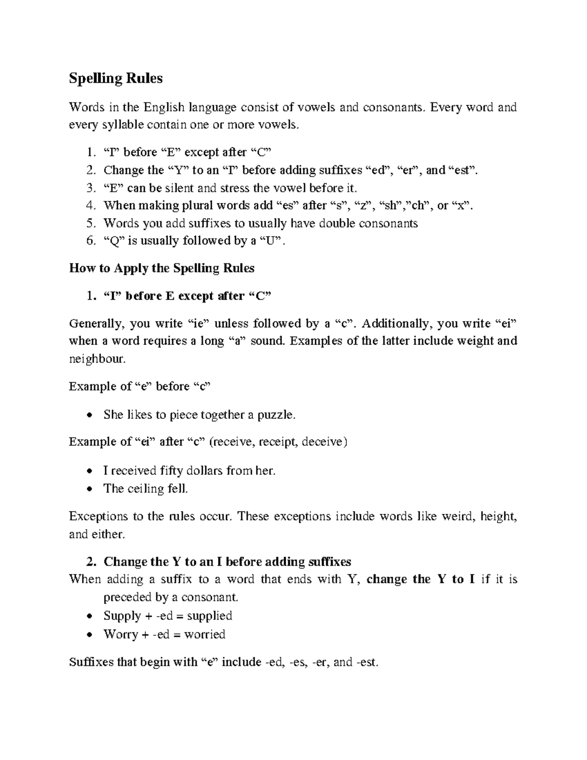 Null-1 - Lecture notes - Spelling Rules Words in the English language ...