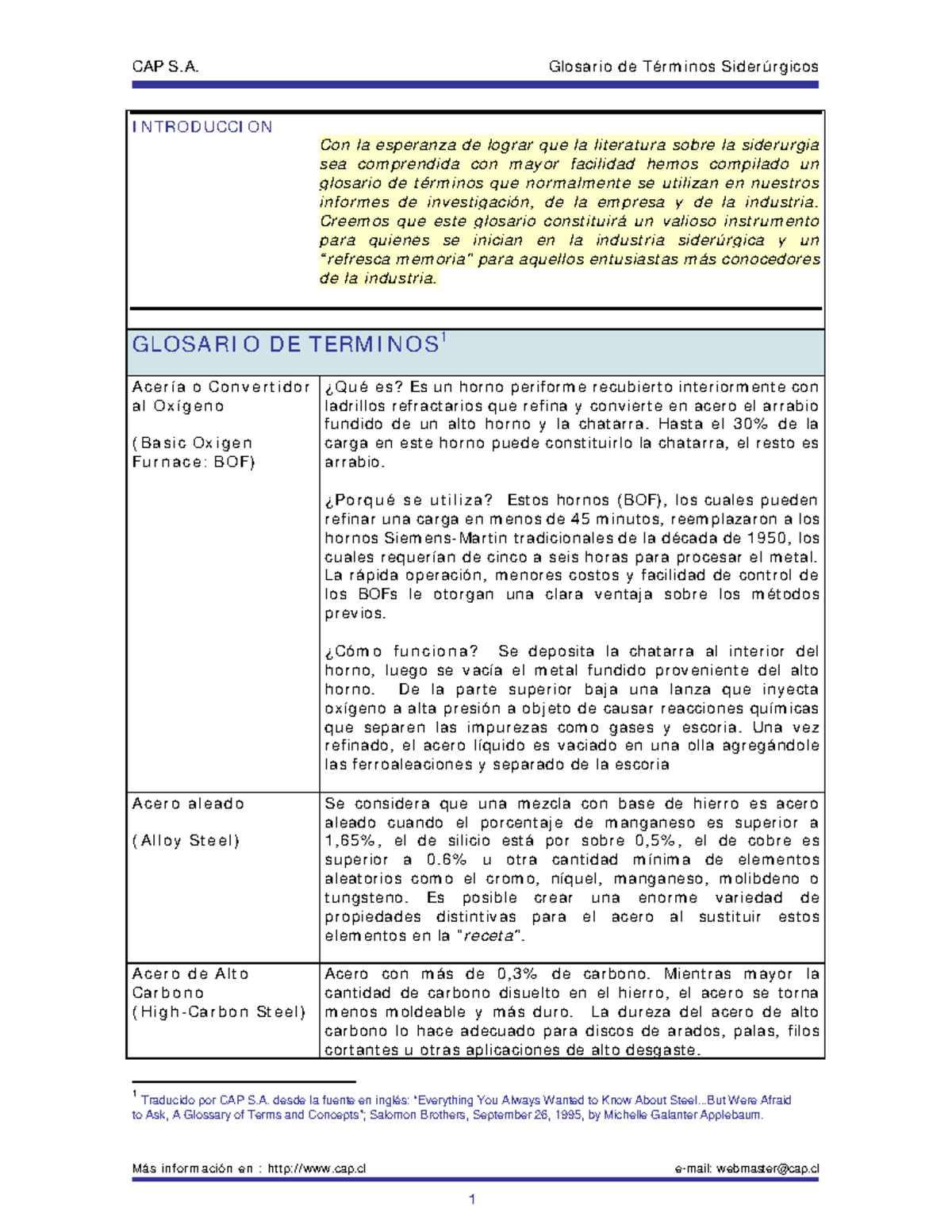 Glosario - T Rminos Sider Rgicos - Más infor m ación en : cap e-mail: webmaster@cap I N TROD U ...