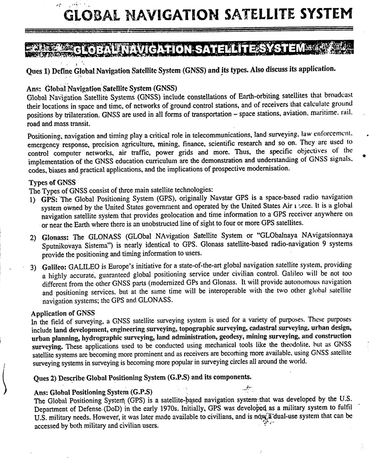 Survey GPS notes - Surveying and Geomatics - Studocu