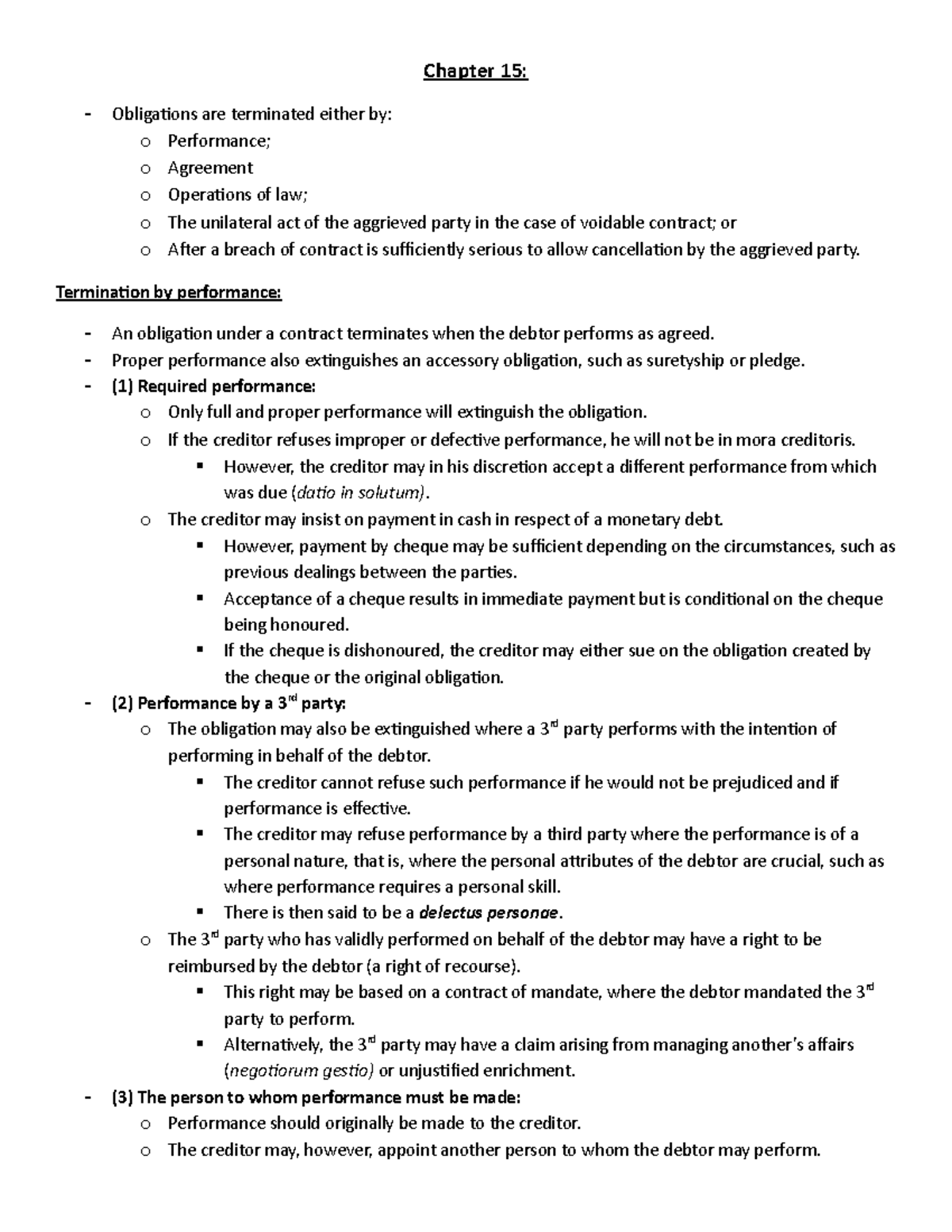 Chapter 15 notes and summary helpful - Chapter 15: Obligations are ...