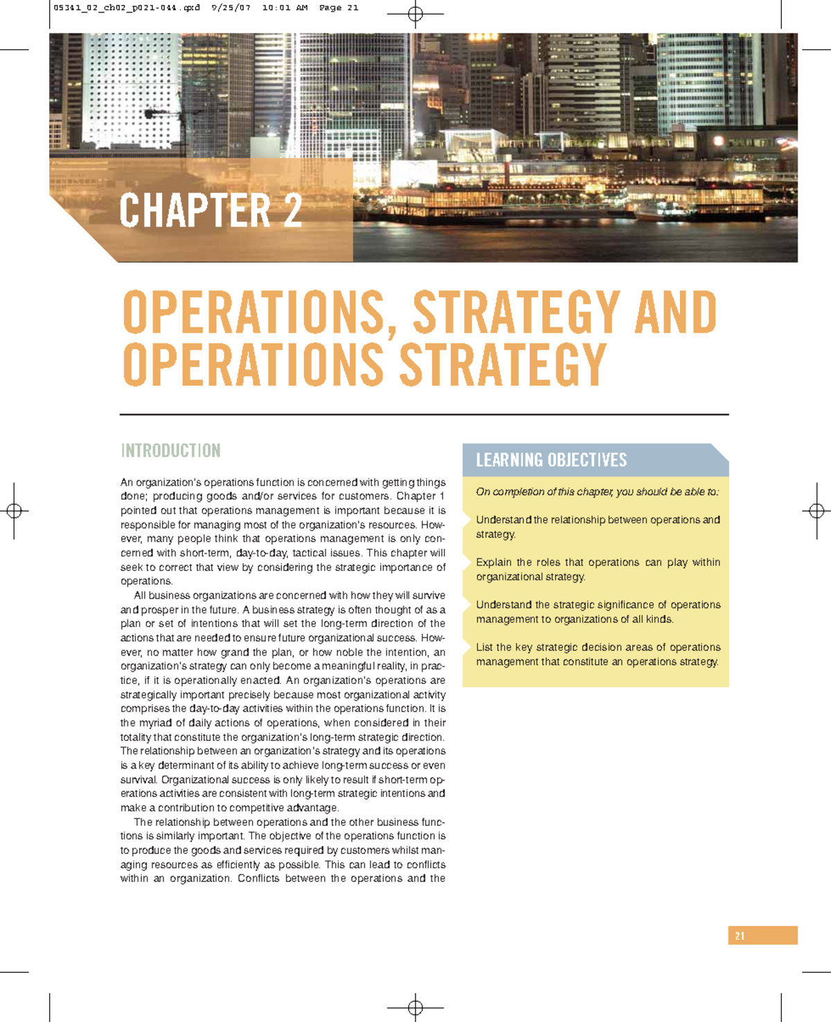 Ch2 - goodluck - 21 CHAPTER 2 OPERATIONS, STRATEGY AND OPERATIONS STRATEGY INTRODUCTION An - Studocu