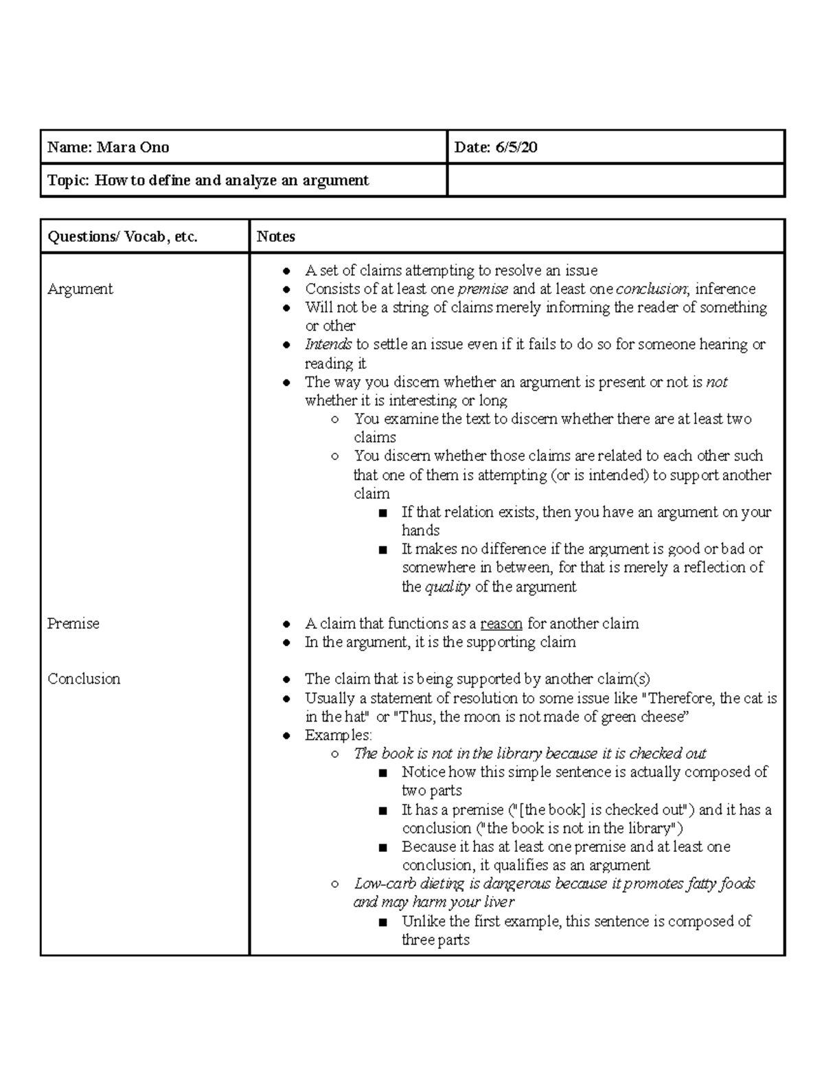 Session 2 notes - Name: Mara Ono Date: 6/5/ Topic: How to define and ...