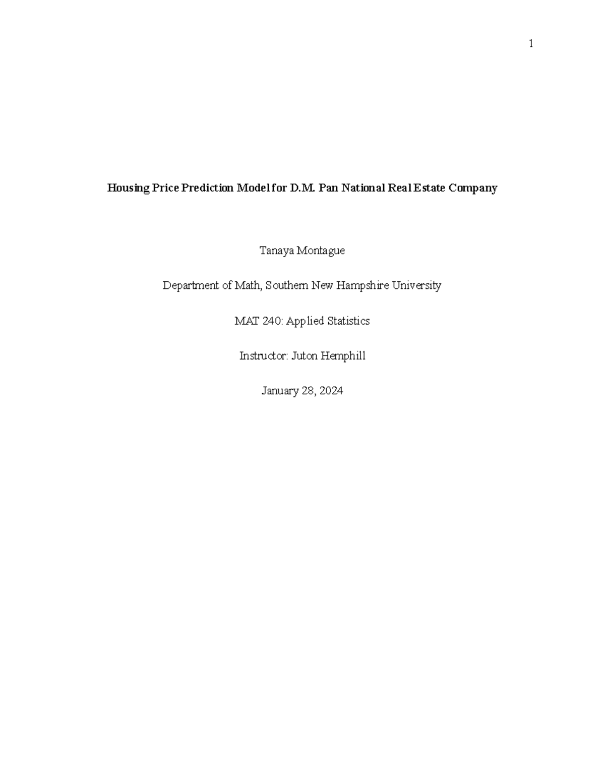 MAT 240 Module Three Assignment Template - Housing Price Prediction ...