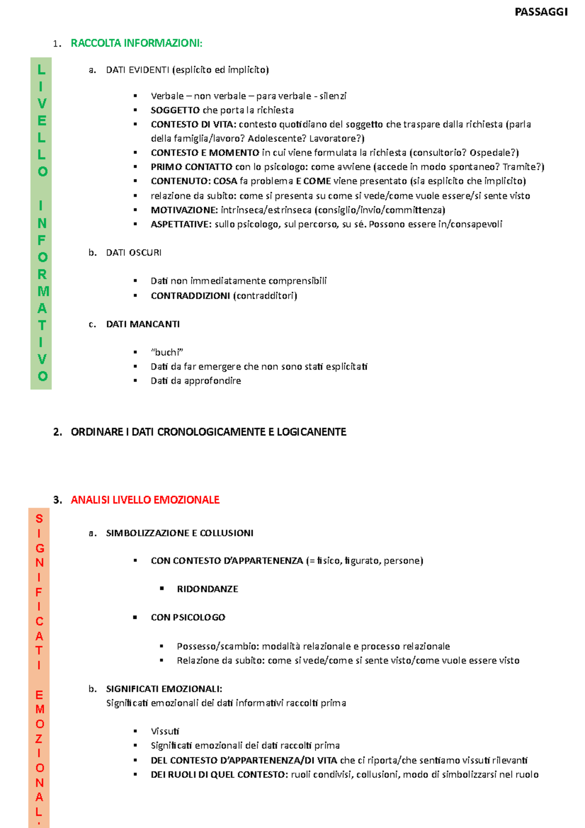 schema per esame - 1. RACCOLTA INFORMAZIONI: a. DATI EVIDENTI (esplicito ed implicito) Verbale ...