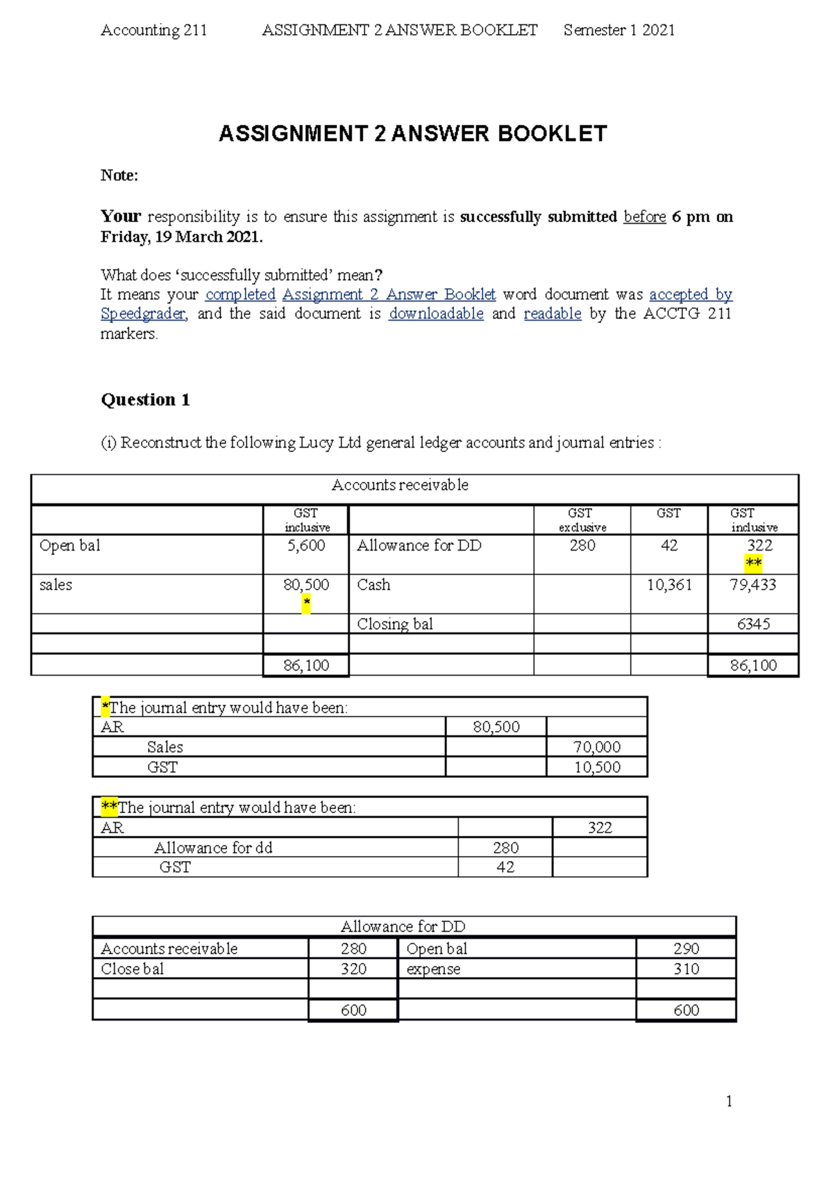 A2 answers - Assignment answer - ASSIGNMENT 2 ANSWER BOOKLET Note: Your ...