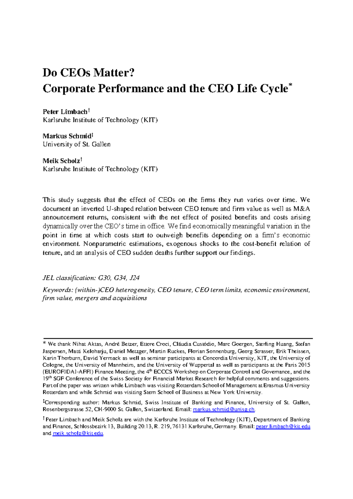 Do CEOs Matter Corporate Performance and the CEO Life Cycle - PDF Room ...