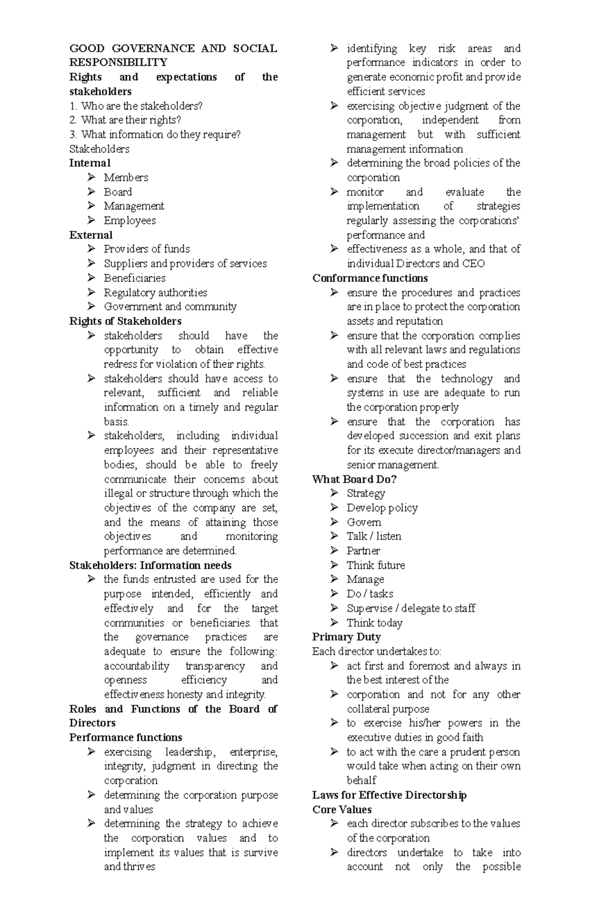 GOOD Governance AND Social Responsibility midterm notes - GOOD ...