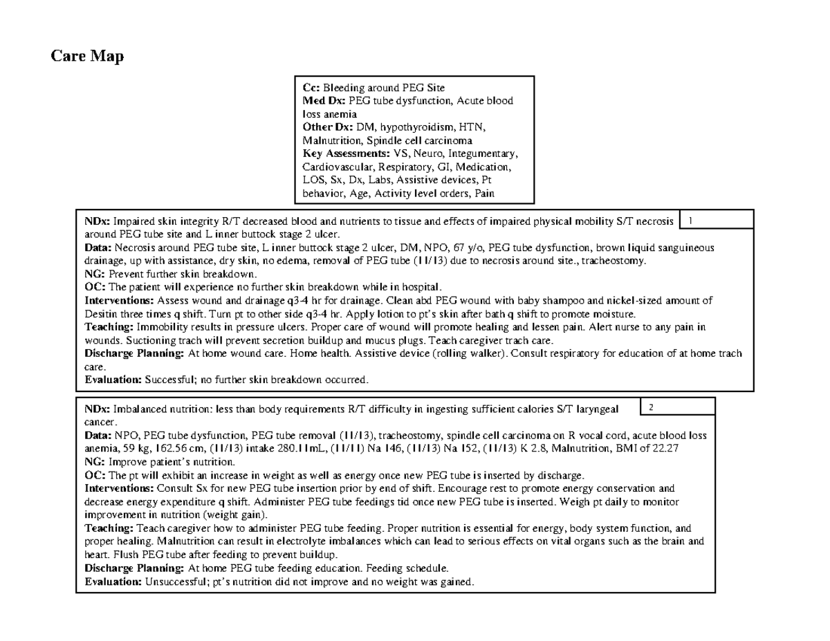 Example Advanced Care Map - NURS 309 - UL Lafayette - StuDocu