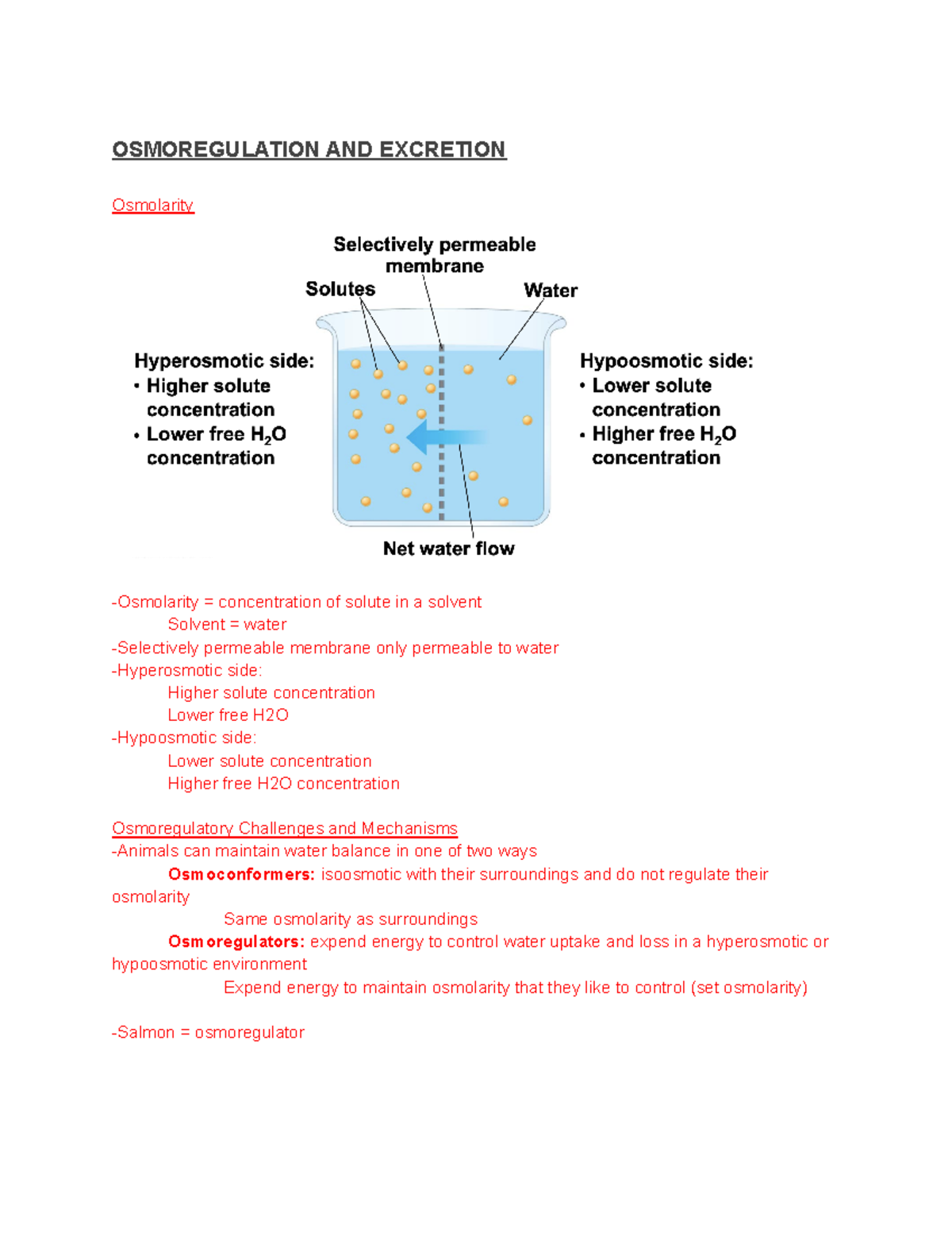 BISC 220 - Fluids - OSMOREGULATION AND EXCRETION Osmolarity -Osmolarity ...