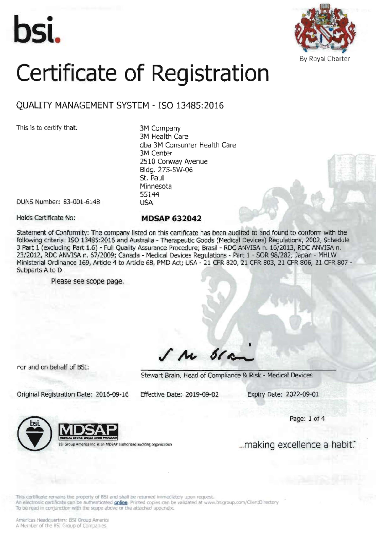 1010 2374 docs masks model 1860-6-9 - bsi. Certificate of Registration ...