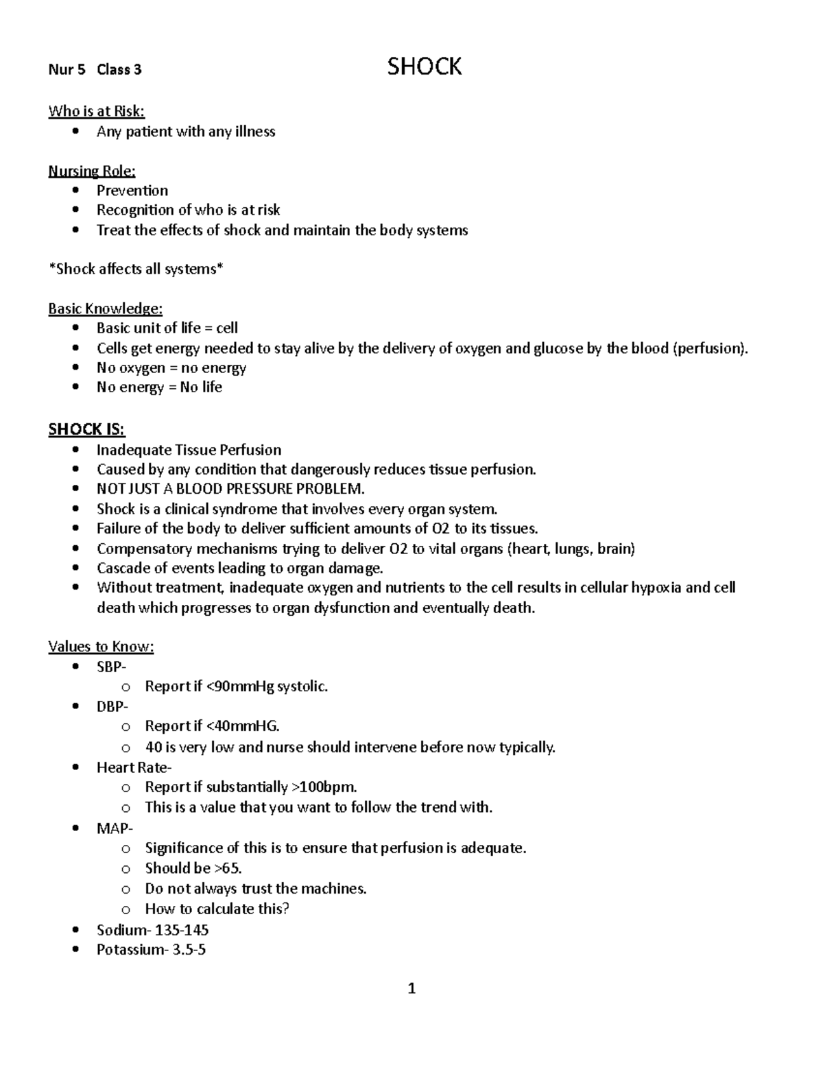 Nur 5 Class 3- Shock - Nur 5 Class 3 SHOCK Who is at Risk: Any patient ...