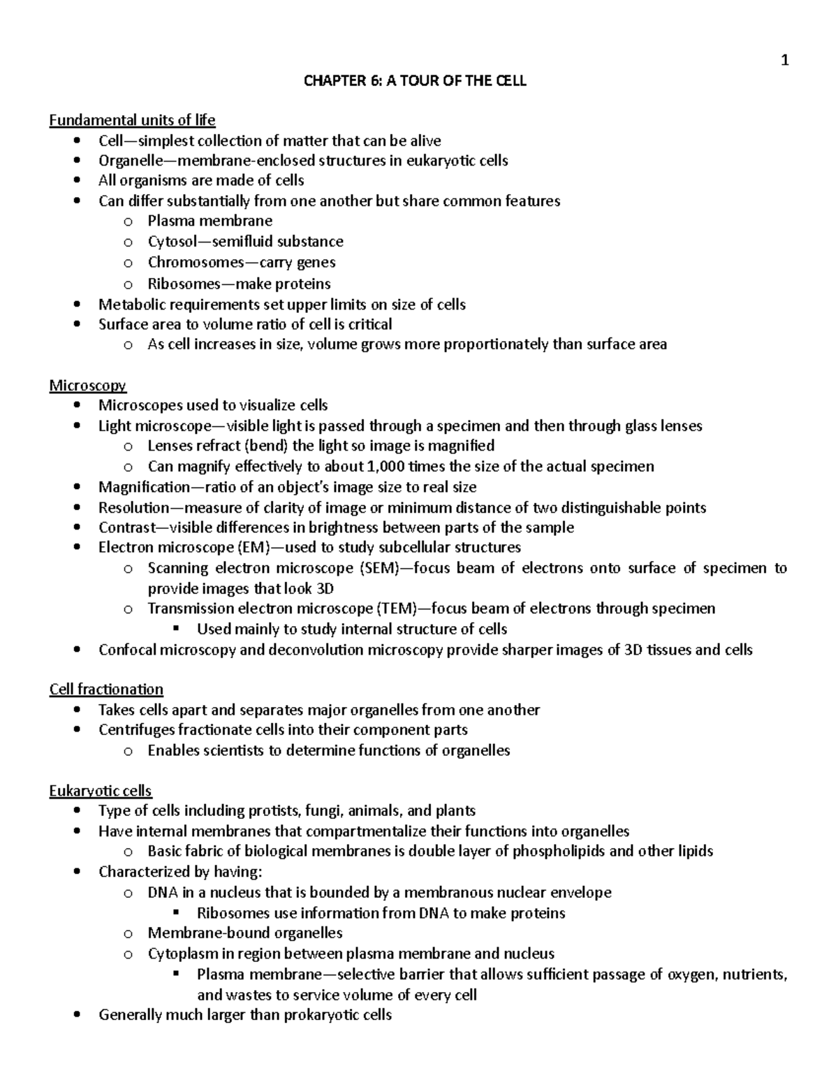 Biology 2015-10-5 chapter 6 notes - CHAPTER 6: A TOUR OF THE CELL ...