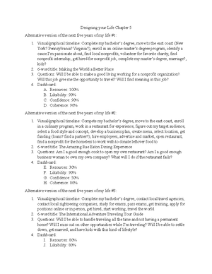Designing your life: chapter 2 activity - Week 2 Designing your Life A ...